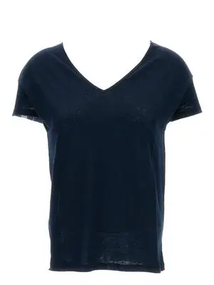 BIFFI Maglietta Scollo A V In Lino - Blu