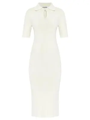 JIL SANDER Wool Polo Midi Dress - Cream