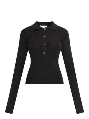 GANNI Wool Long-sleeve Polo - Grey