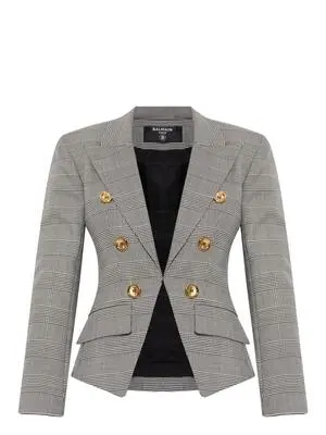 Balmain Checked Pattern Double-breasted Blazer - Grey