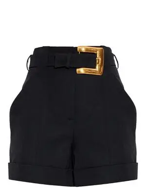 Balmain Wool Shorts With Belt - Black