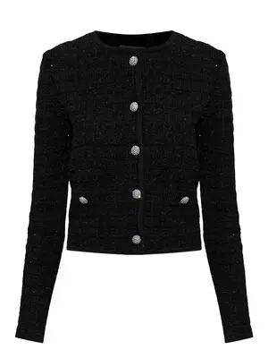 Alessandra Rich Cardigan With Shimmering Appliqués - Black