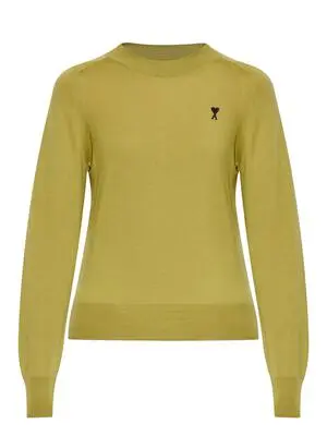 Ami Wool Sweater With Embroidered Logo - Green