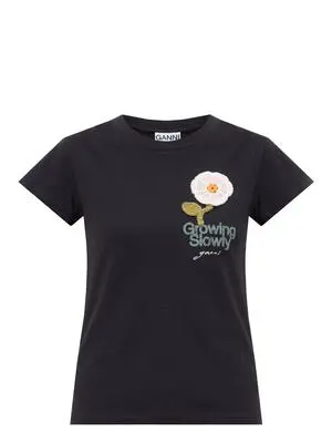 GANNI T-shirt With Embroidery - Black