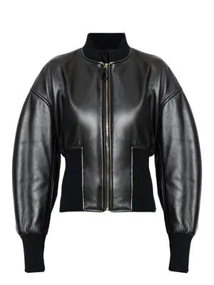 Alaïa Leather Bomber Jacket - Black
