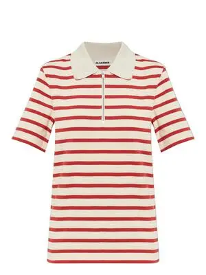 JIL SANDER Striped Knit Polo Shirt - Red