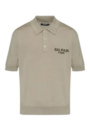 Balmain Wool Polo With Logo - Grey