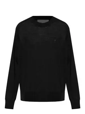 Ami Wool Sweater With Embroidered Logo - Black