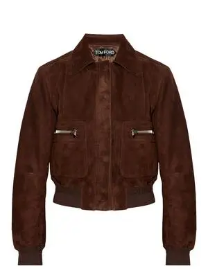 THE ROW Roana Suede Bomber Jacket - Brown | Editorialist