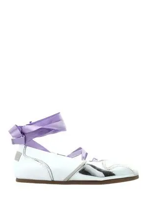 Moschino Leather Ankle-tie Ballerinas - Silver