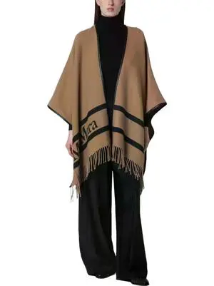 Max Mara Logo-jacquard Fringed Poncho - Brown