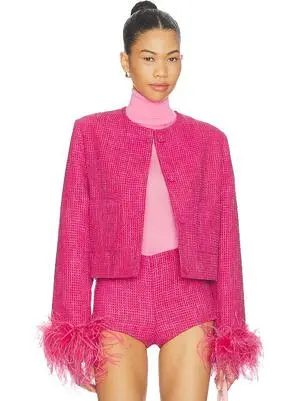 MILKWHITE Feather Trimmed Tweed Jacket - Fuchsia