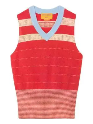 Guest In Residence Striped V-neck Cashmere Vest - Red