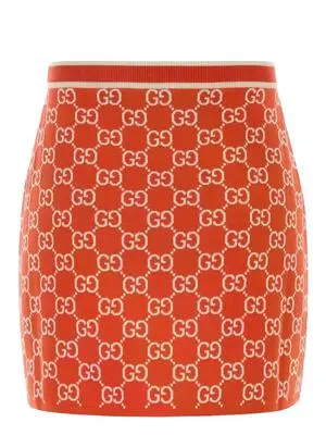 Gucci Embroidered Cotton Mini Skirt - Orange