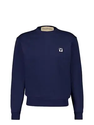 Valentino Garavani Cotton Sweatshirt With Chez Patch - Blue