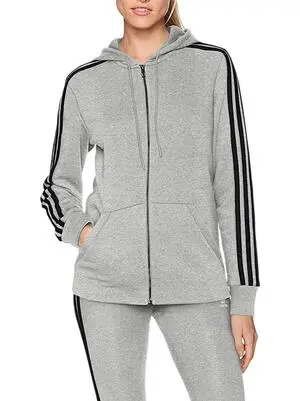 Adidas Zip-up Hoodie With Three-stripe Detail - Grey