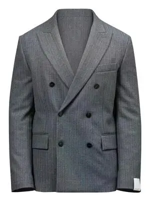 PAOLO PECORA Pinstriped Double-breasted Blazer - Grey