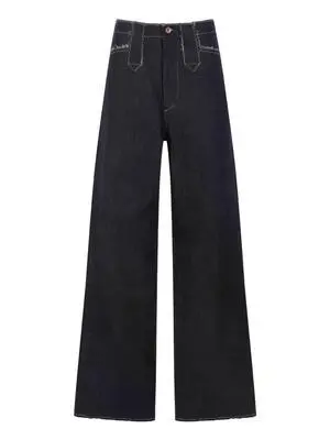 KURO Contrast-stitching Frayed Jeans - Blue