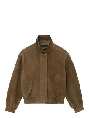 REISS Cara Suede Bomber Jacket - Neutral