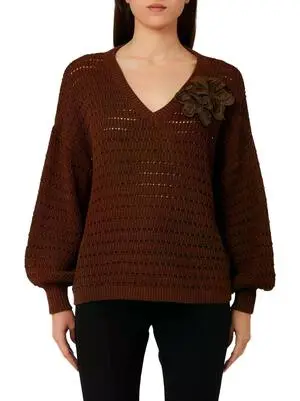 Liu Jo V-neck Long Sleeve Sweater - Brown