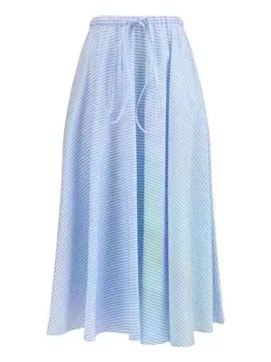 CRIDA MILANO Locorotondo Striped Midi Cotton Skirt - Blue