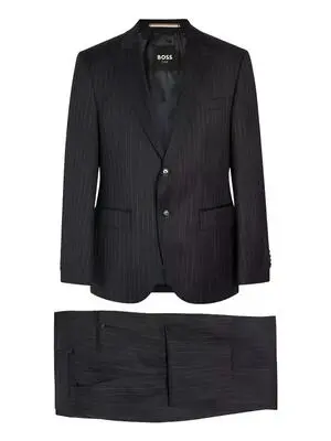 BOSS Two-piece Regular-fit Suit In Striped Virgin Wool - Blue
