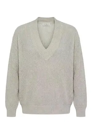 Brunello Cucinelli V-Neck Sweater Grey