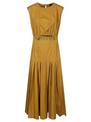 Pinko Midi Cut-out Pleated Dress - Brown