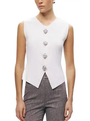 NOCTURNE Embellished Sleeveless Knit Top - Open White