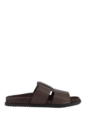 Dolce & Gabbana Ebony Flat Leather Sandals - Brown