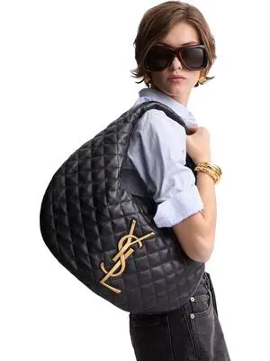 Saint Laurent Icare Quilted Nappa Hobo Bag - Black