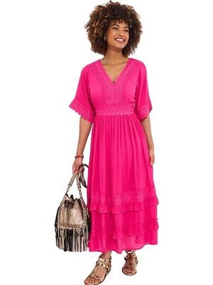 JOE BROWNS Crochet Trim Boho Midi Dress - Fuchsia