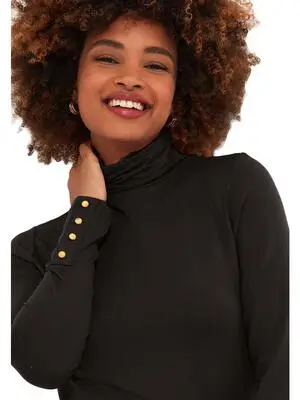 JOE BROWNS Stretch Knit Turtleneck Tee With Button Details