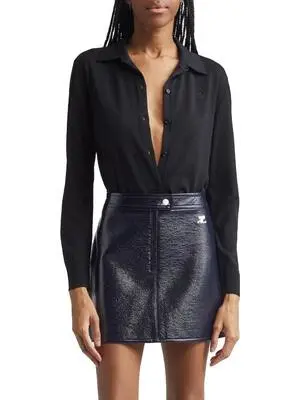 COURREGES Merino Wool Polo Cardigan - Black