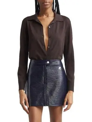 COURREGES Merino Wool Polo Cardigan - Chocolate