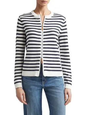 LAFAYETTE 148 NEW YORK Stripe Cotton & Silk Zip Cardigan