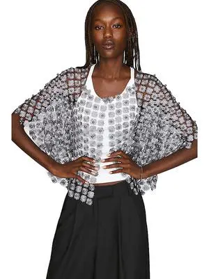 Anthropologie Sheer Pearl Lace Cape - Silver