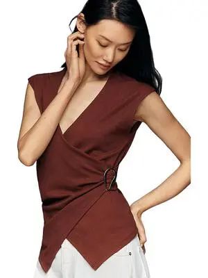 Maeve V-neck Cap-sleeve Top - Brown
