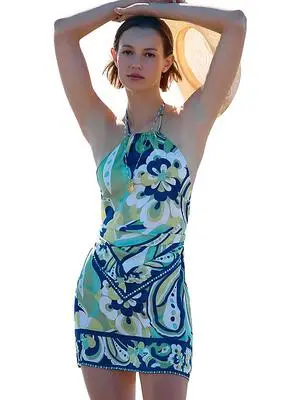 CELANDINE Statement Scarf Mini Skirt - Blue Green