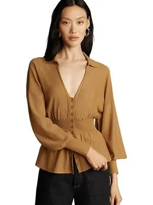 Anthropologie Long-sleeve V-neck Sheer Sweater - Khaki