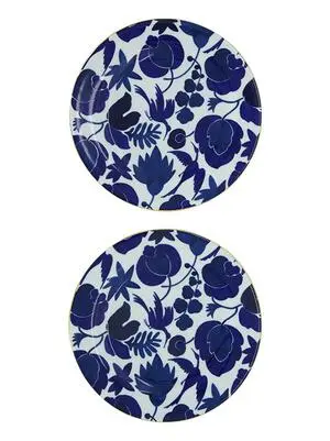 La DoubleJ Wildbird And Bianco Porcelain Dessert Plate Set Of 2 - Blue