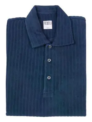 Fedeli Ribbed Short-sleeve Polo Shirt - Blue