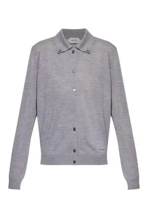 Versace Logo Embroidered Buttoned Cardigan - Grey