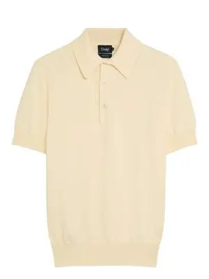 DRAKE'S Textured Cotton-knit Polo Top - Ecru