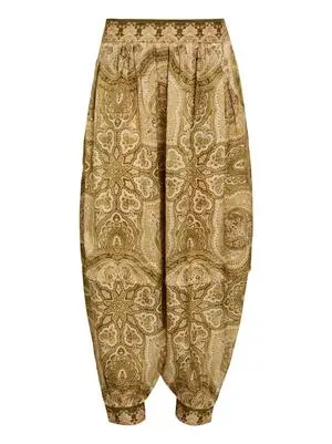 Zimmermann Luna Paisley-print Silk Trousers - Olive