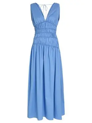 Faithfull The Brand Saja Smocked Cotton Maxi Dress - Blue