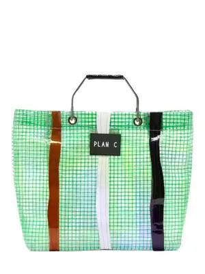 Plan C Striped Grid Tote Bag - Green