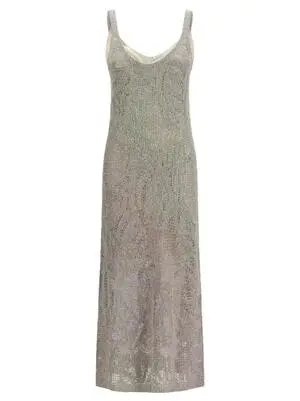 Brunello Cucinelli Embellished Sleeveless Open Knit Dress - Grey