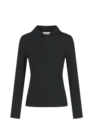 AMOMENTO Knit Half Zip-up Hoodie - Black