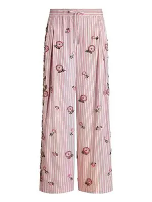 Dolce & Gabbana Striped Jacquard Cotton Trousers With Embroidery Pink